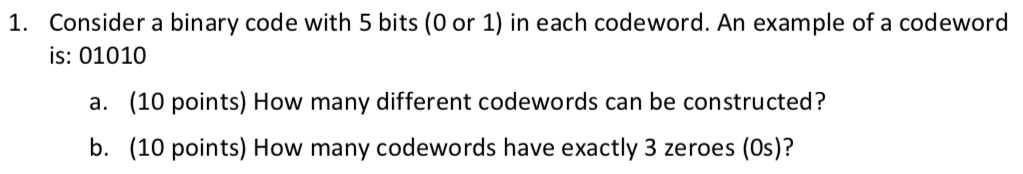 Solved Consider a binary code with 5 bits (0 or 1) in each | Chegg.com