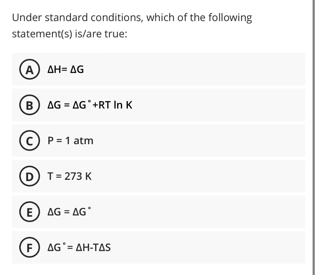 Solved Under standard conditions, which of the following | Chegg.com