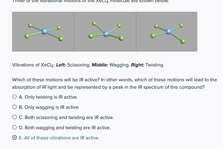 Solved ational nown below. Vibrations of XeCl4: Left: | Chegg.com