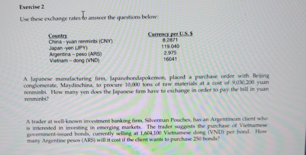 Solved Exercise 2 Use these exchange rates to answer the | Chegg.com