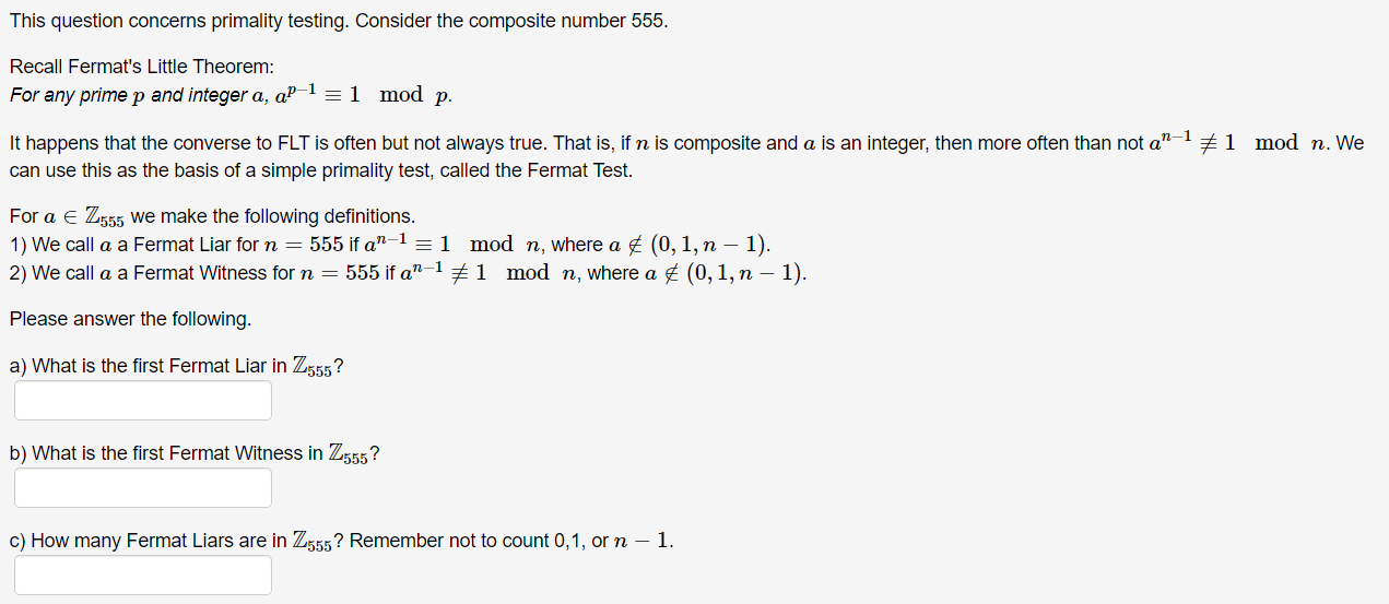 Solved This question concerns primality testing. Consider | Chegg.com