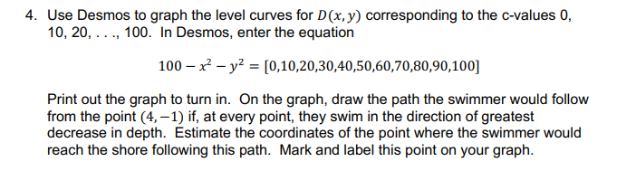 Solved 4. Use Desmos to graph the level curves for D(x,y) | Chegg.com
