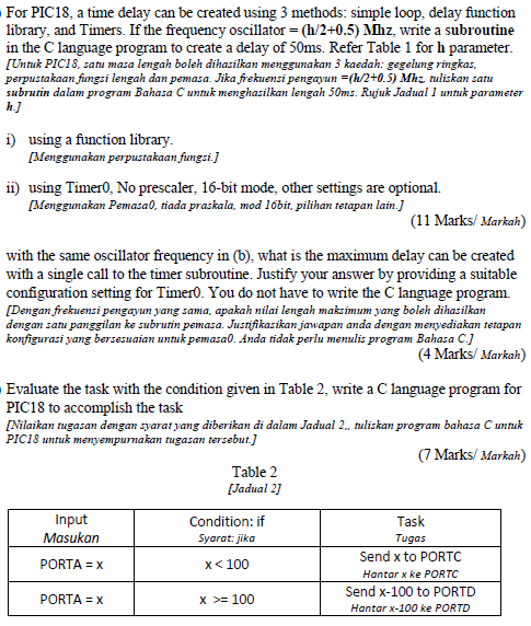 Solved For PIC18, a time delay can be created using 3 | Chegg.com