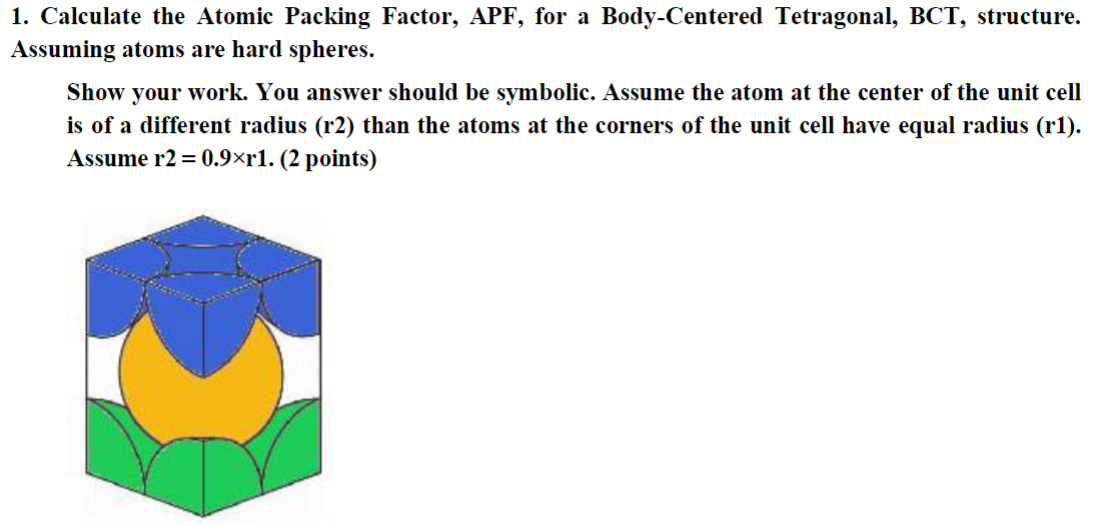 Solved Calculate The Atomic Packing Factor Apf For A