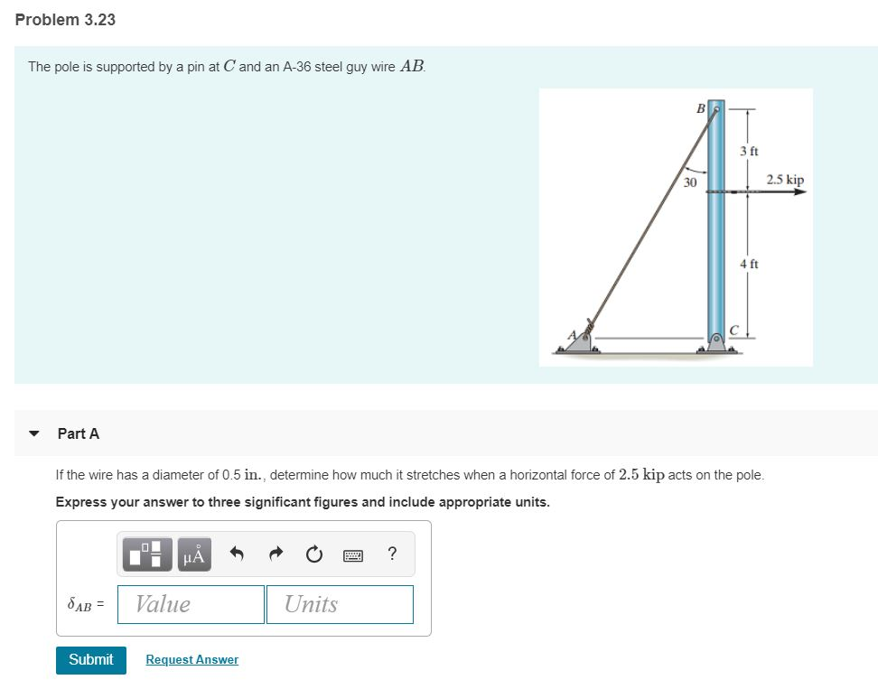 Solved Problem 3.23 The pole is supported by a pin at C and | Chegg.com