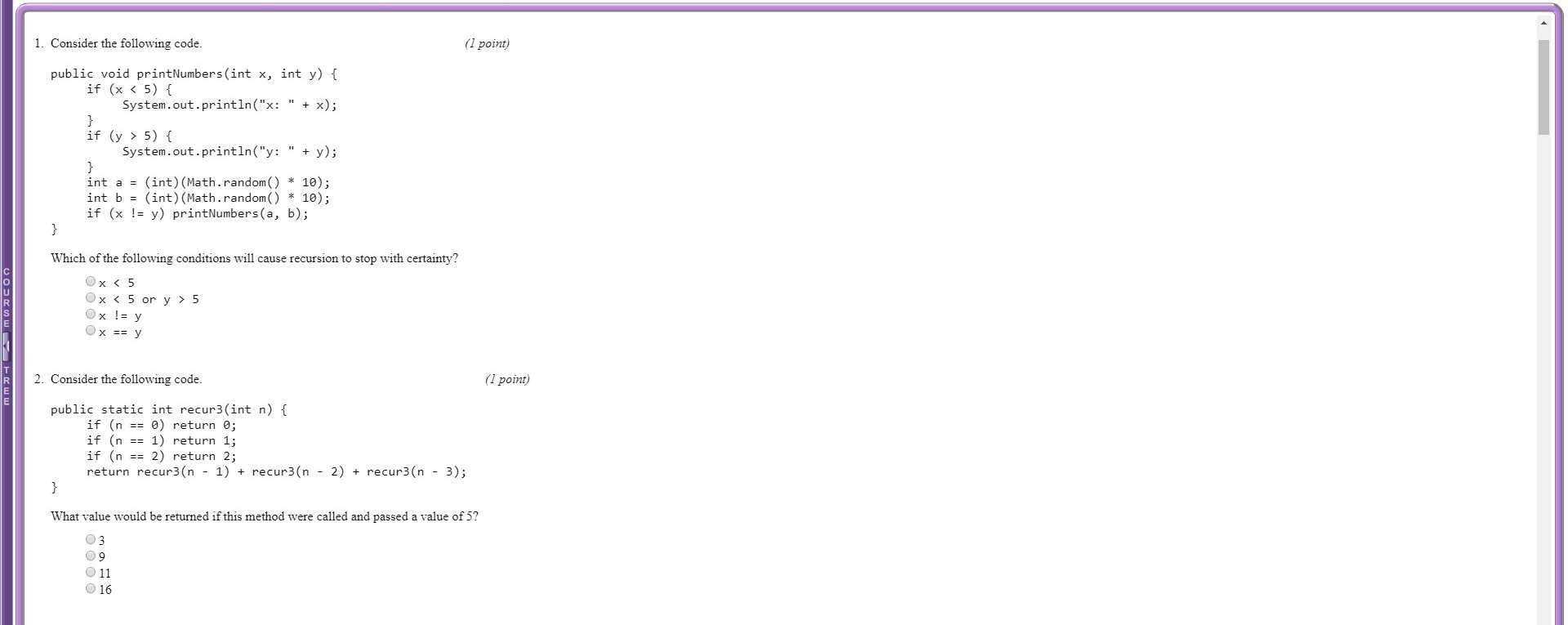 Solved 1. Consider the following code. (1 point) public void | Chegg.com