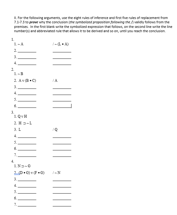 Solved II. ﻿For the following arguments, use the eight rules | Chegg.com