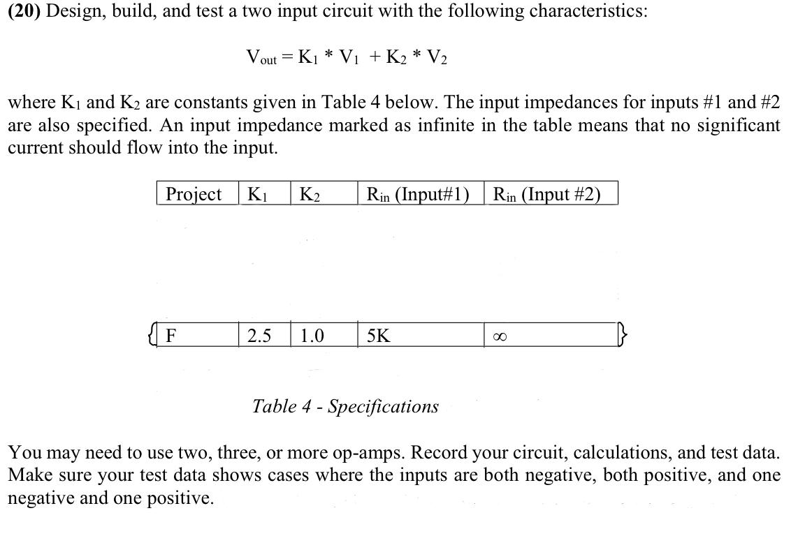 Solved Vout K1∗ V1 K2∗ V2 Where K1 And K2 Are Constants