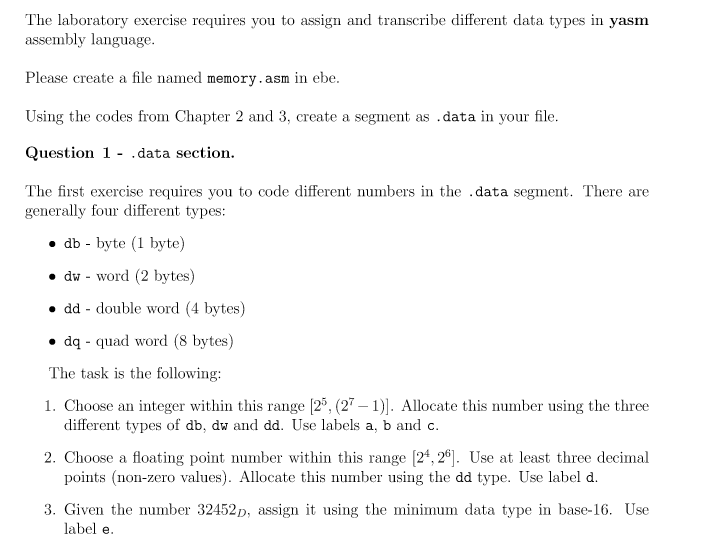 The laboratory exercise requires you to assign and | Chegg.com