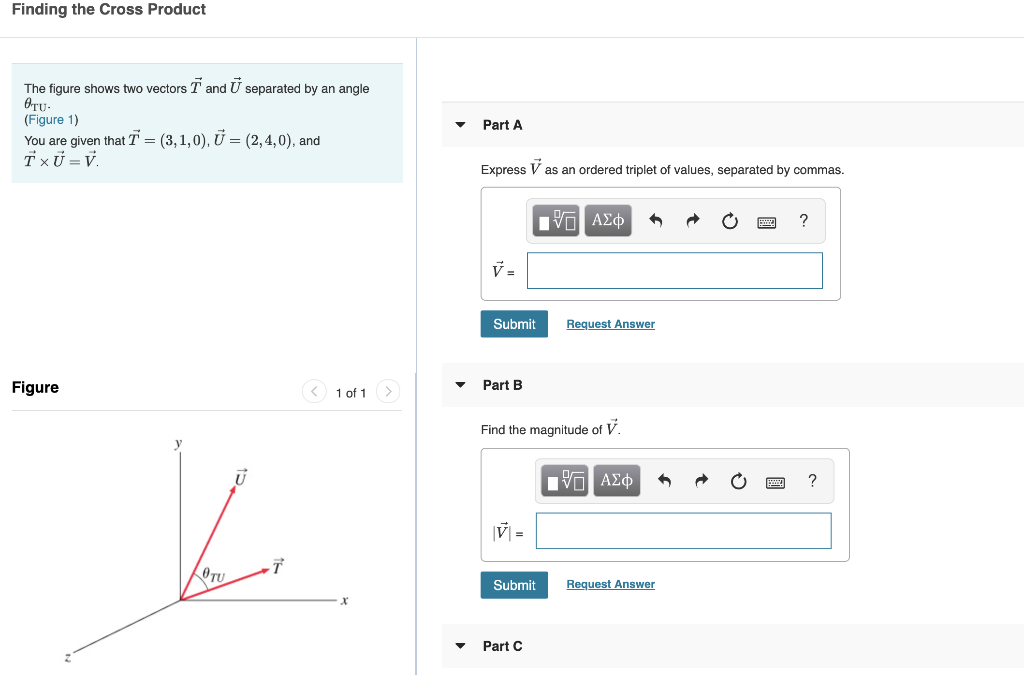 Solved Finding the Cross Product The figure shows two | Chegg.com