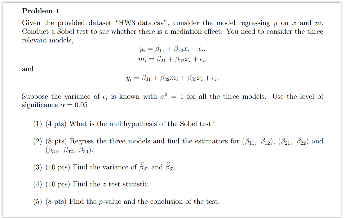 Solved Given the provided dataset "HW3_data.csv", consider | Chegg.com