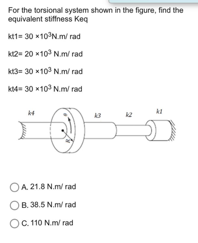 Solved For the torsional system shown in the figure, find | Chegg.com
