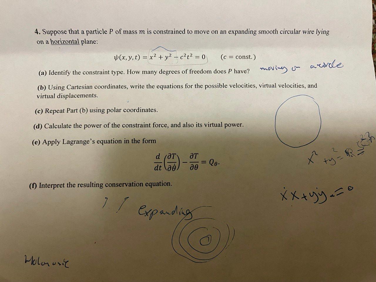Solved 4. Suppose that a particle P of mass m is constrained | Chegg.com