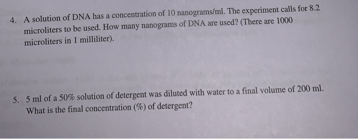 Solved 4. A solution of DNA has a concentration of 10 | Chegg.com