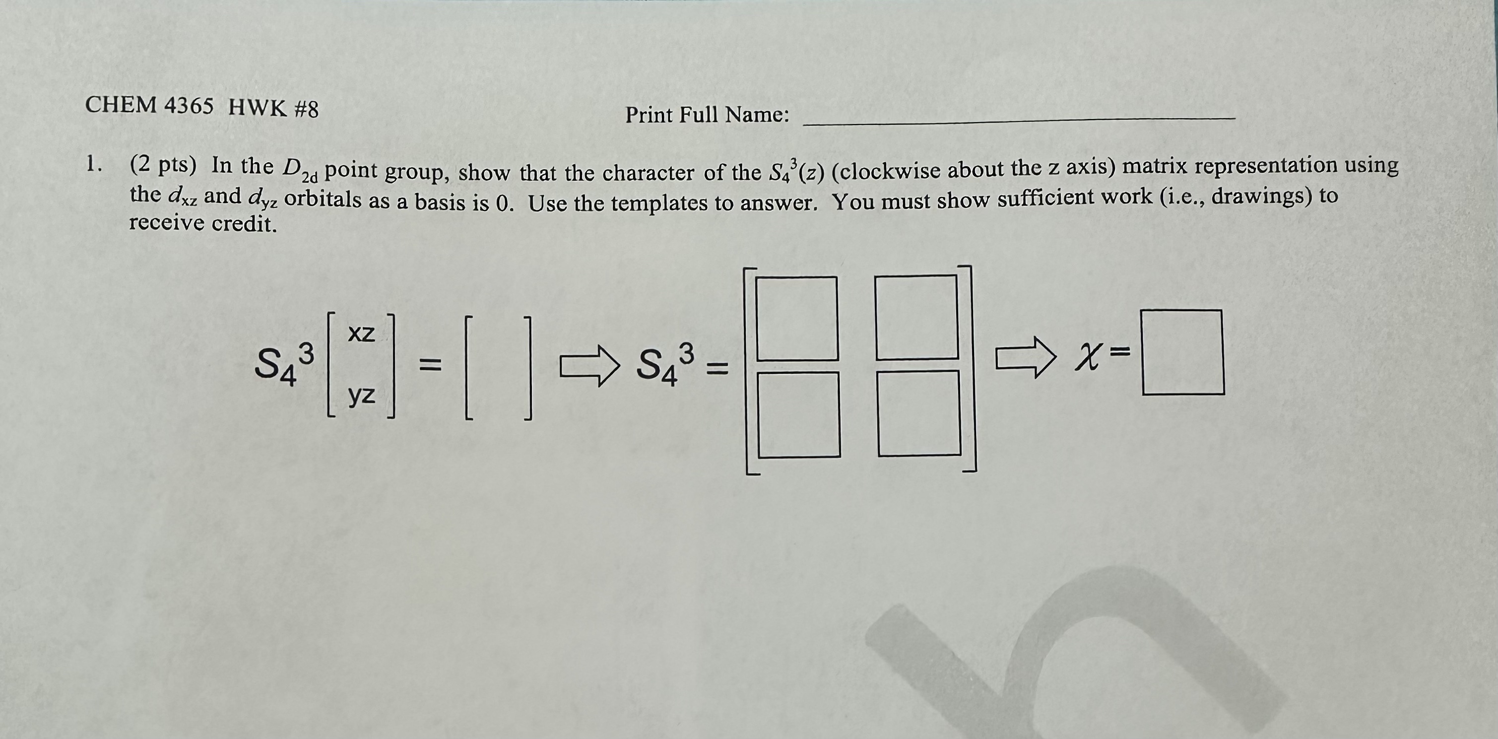 Solved 1. (2 pts) In the D2d point group, show that the | Chegg.com