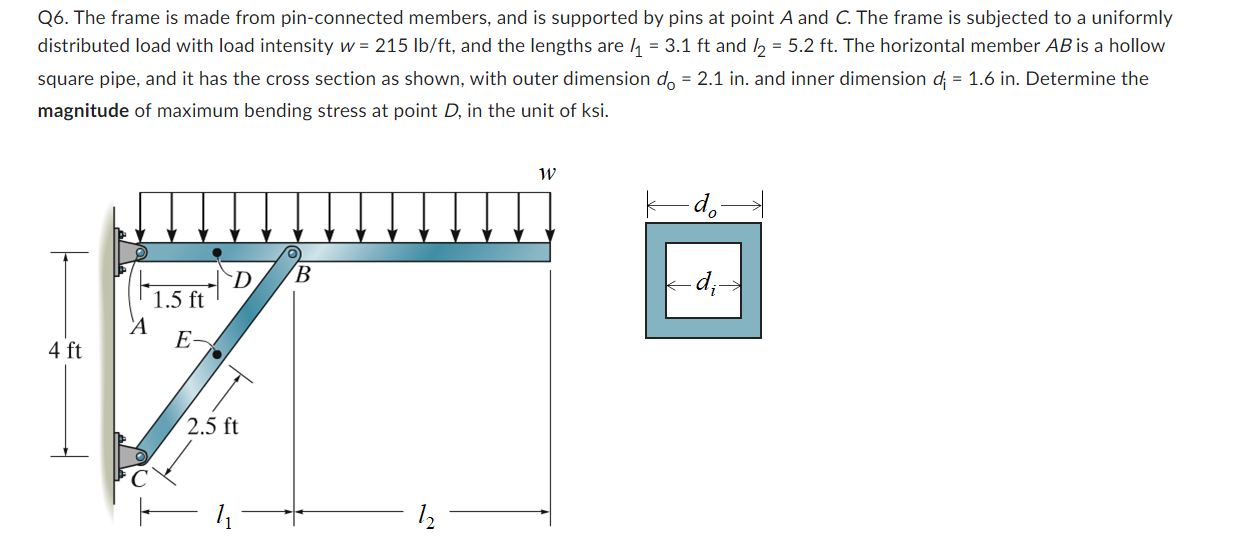 Solved Q6. The frame is made from pin-connected members, and | Chegg.com