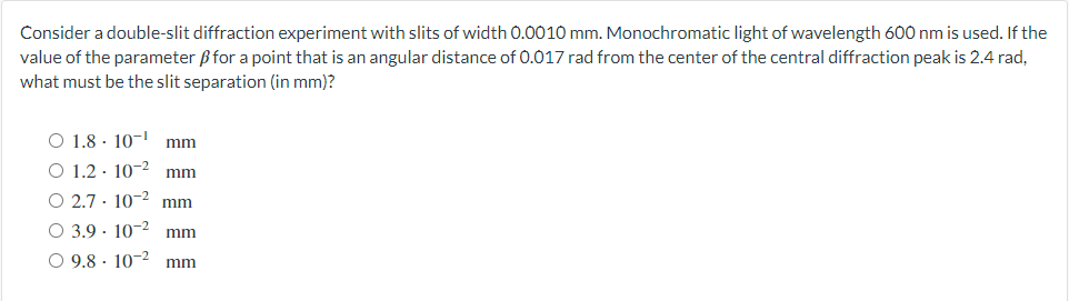 Solved Consider a double-slit diffraction experiment with | Chegg.com