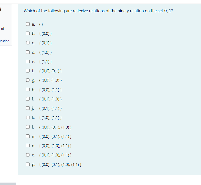 Solved Which of the following are reflexive relations of the | Chegg.com