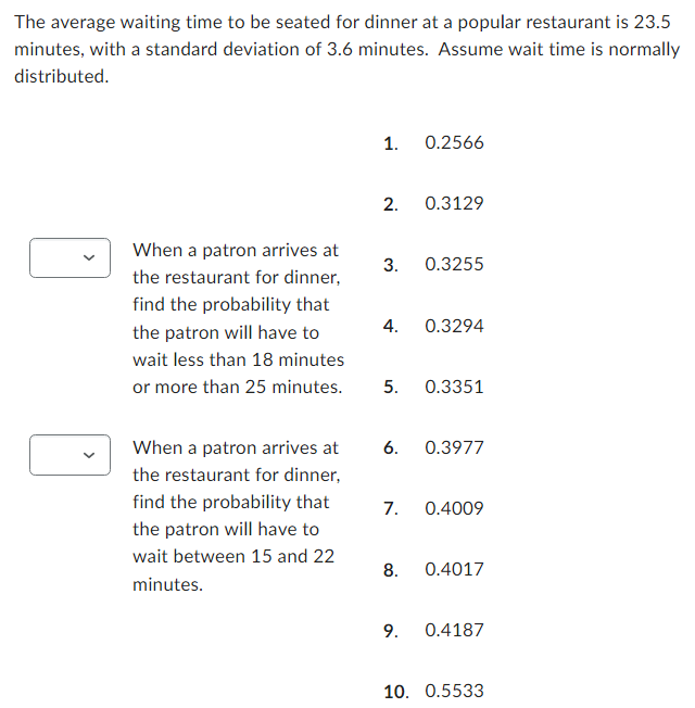 Solved The average waiting time to be seated for dinner at a | Chegg.com