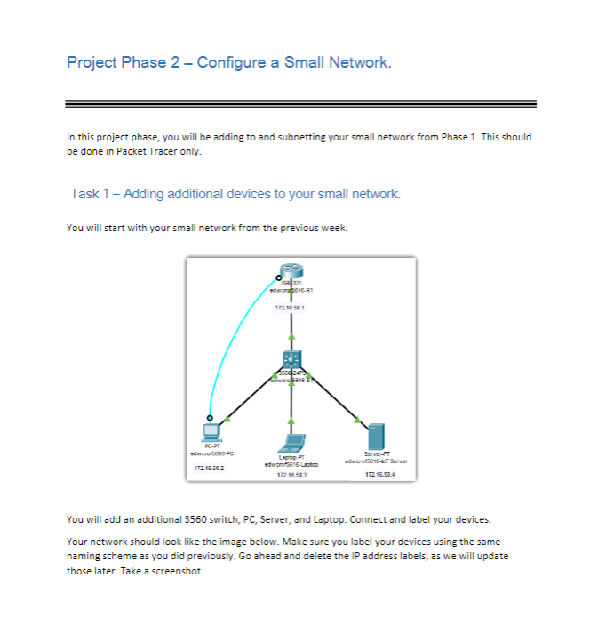 Solved Project Phase 2 - Configure a Small Network. In this | Chegg.com