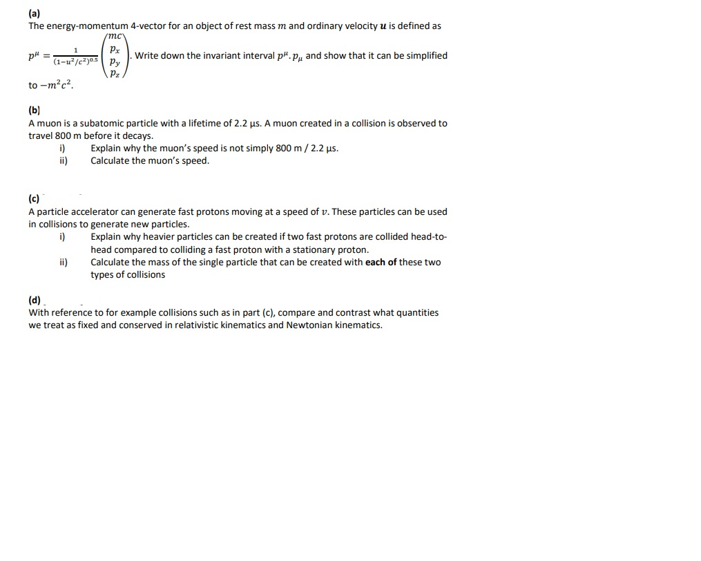 Solved (a) The energy-momentum 4-vector for an object of | Chegg.com