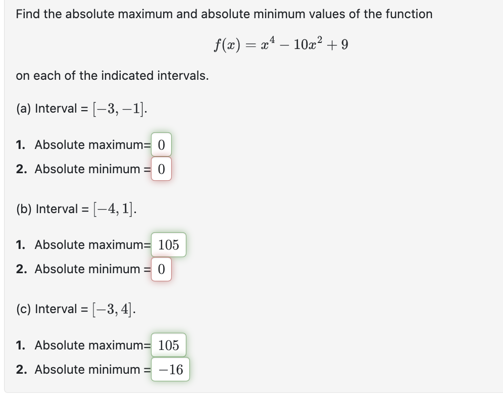 Solved Find the absolute maximum and absolute minimum values | Chegg.com