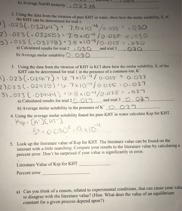 Solved Using the data from the titration of pure KHT in | Chegg.com