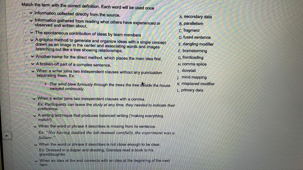 Solved Match the term with the correct definition. Each word | Chegg.com