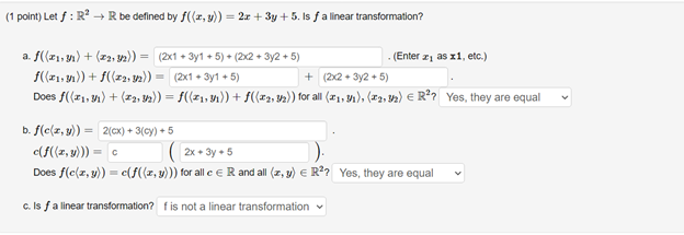 Solved (1 point) Let f:R2→R be defined by f( x,y )=2x+3y+5, | Chegg.com