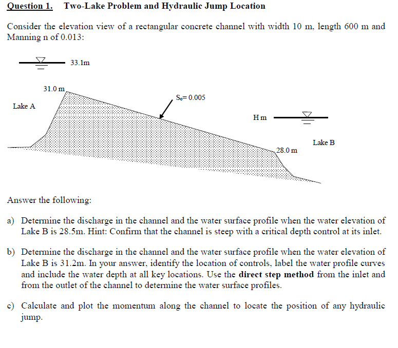 Question 1. Two-Lake Problem and Hvdraulic Jump | Chegg.com