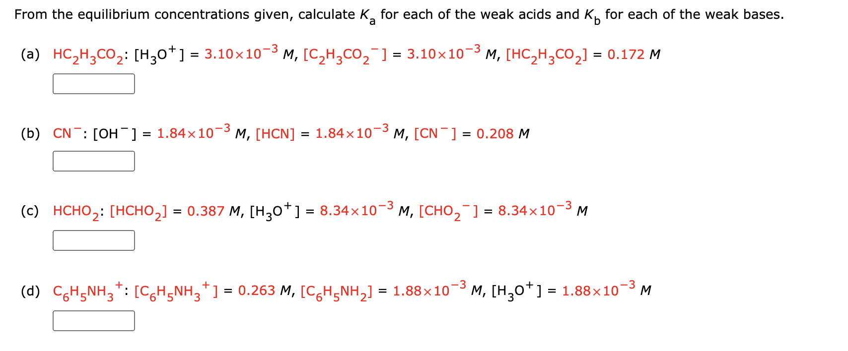 Solved From the equilibrium concentrations given, calculate | Chegg.com
