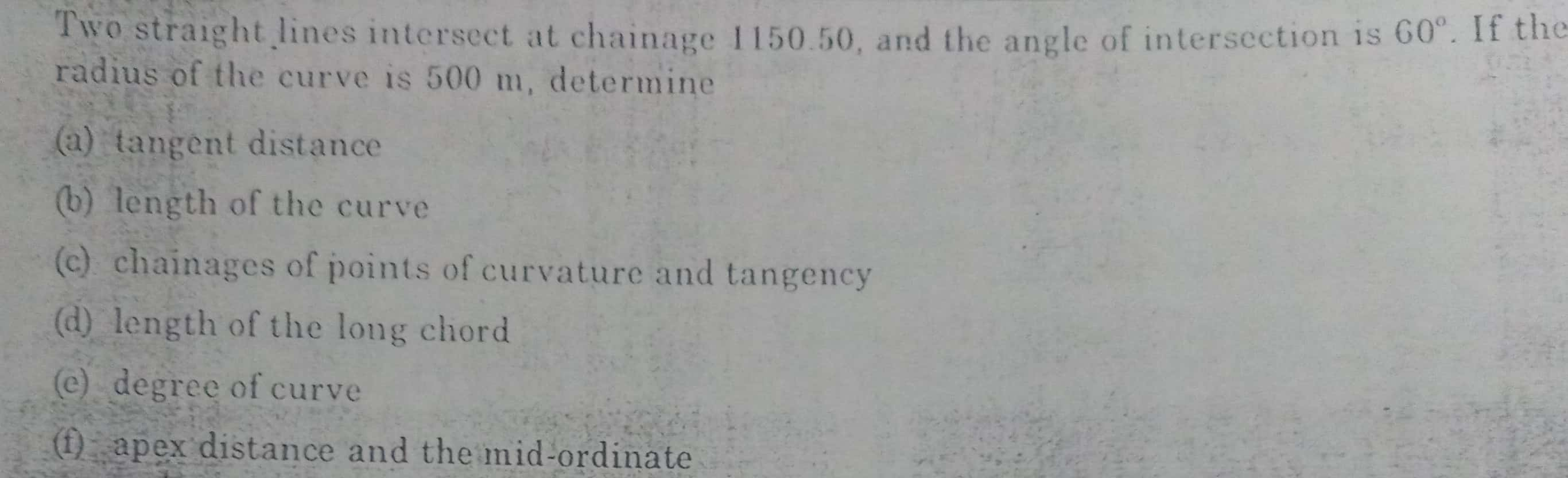 Solved Two straight lines intersect at chainage 1150.50, and | Chegg.com