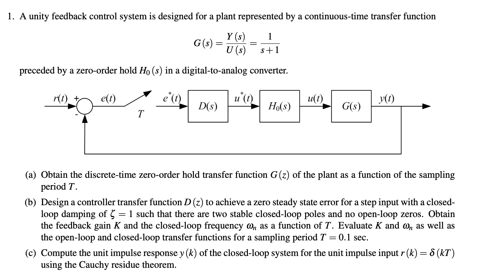 Solved 1. A unity feedback control system is designed for a | Chegg.com