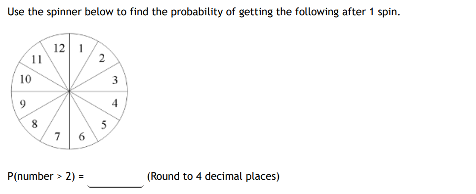 Solved Use the spinner below to find the probability of | Chegg.com