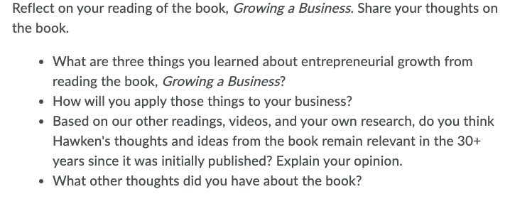 Solved Reflect on your reading of the book, Growing a | Chegg.com