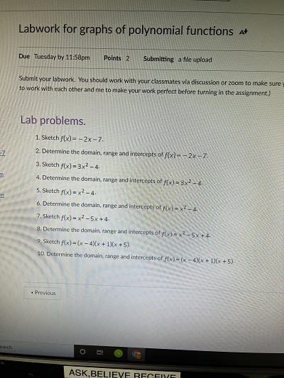 Solved Labwork for graphs of polynomial functions Due | Chegg.com