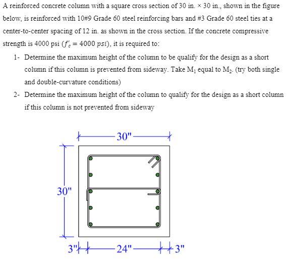 Solved A reinforced concrete column with a square cross | Chegg.com