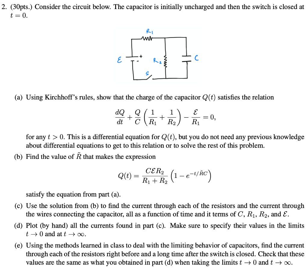 Solved 2. (30pts.) Consider the circuit below. The capacitor | Chegg.com