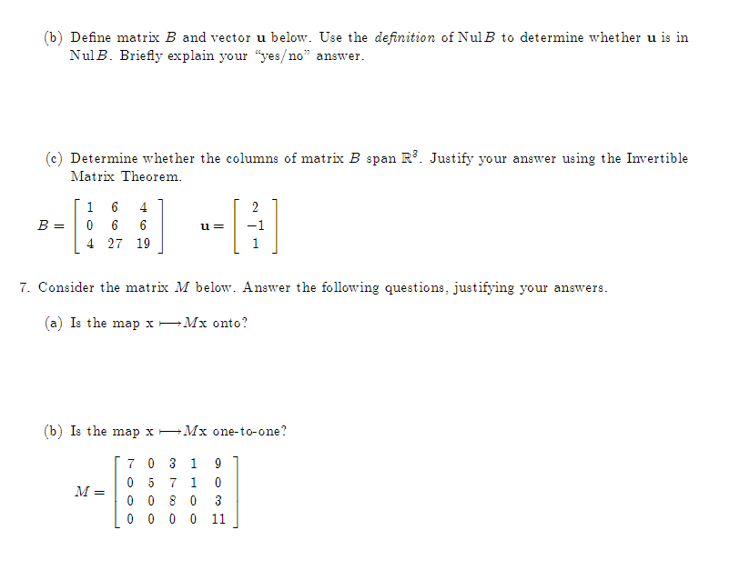 Solved (b) Define matrix B and vector u below. Use the | Chegg.com
