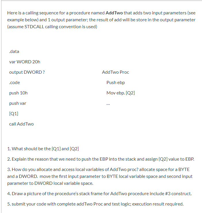 Here is a calling sequence for a procedure named | Chegg.com