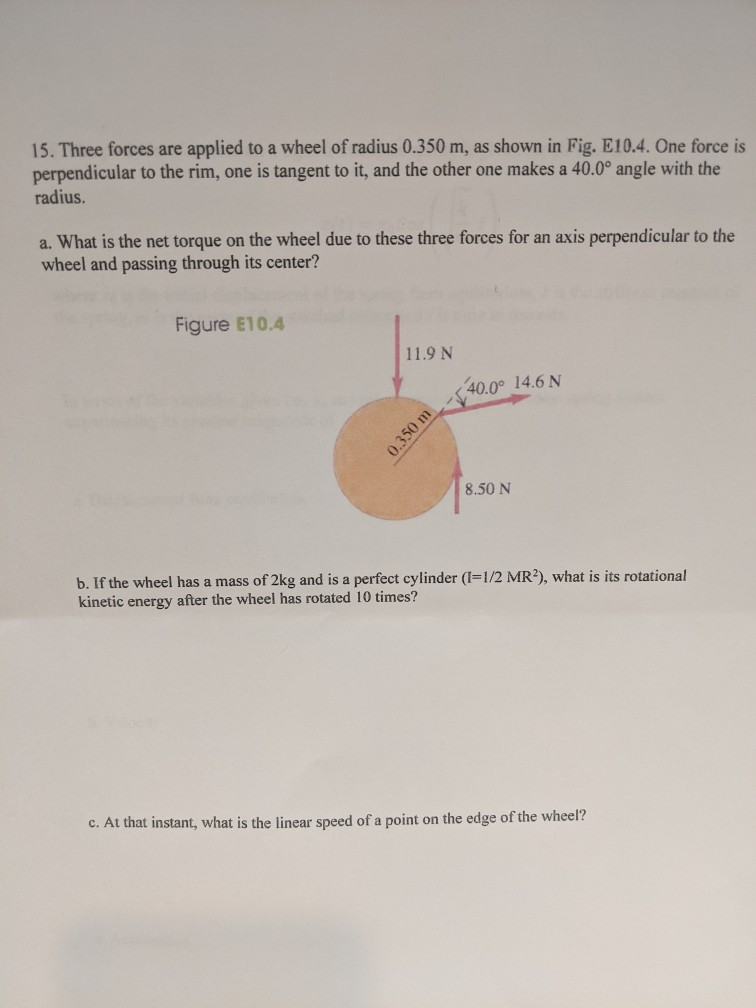 Solved 15. Three forces are applied to a wheel of radius | Chegg.com