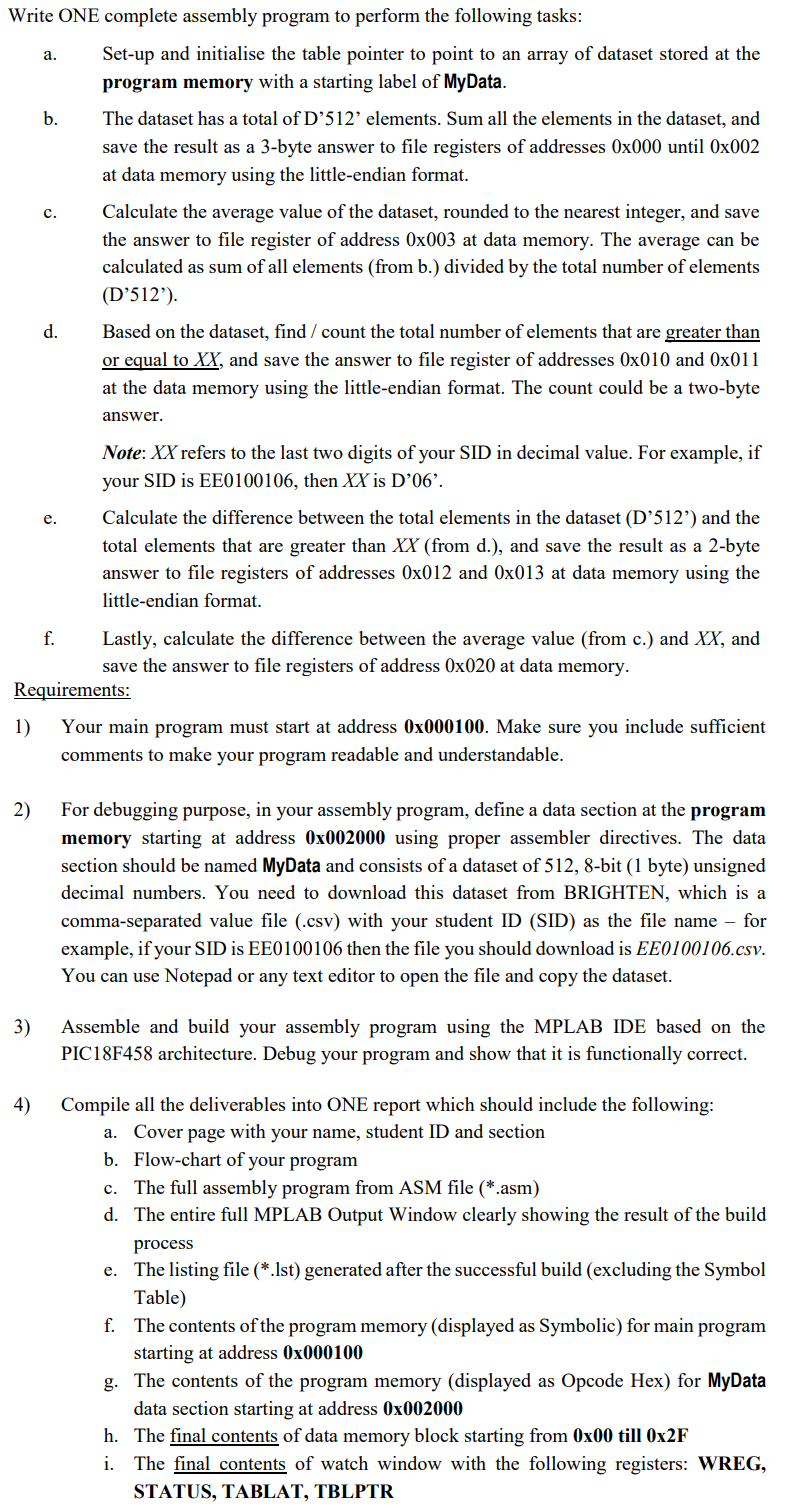 a. Write ONE complete assembly program to perform the | Chegg.com