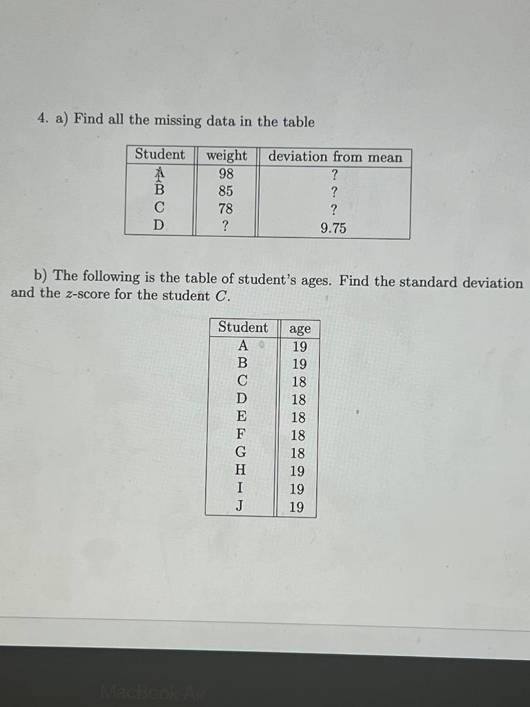 Solved 4. a) Find all the missing data in the table b) The | Chegg.com