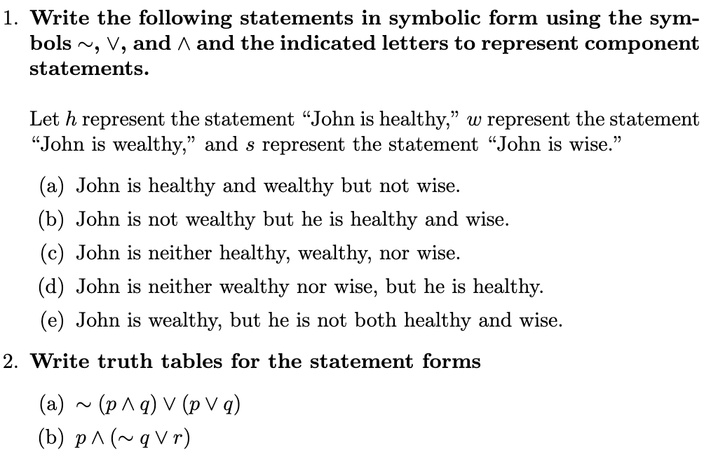 1. Write the following statements in symbolic form | Chegg.com