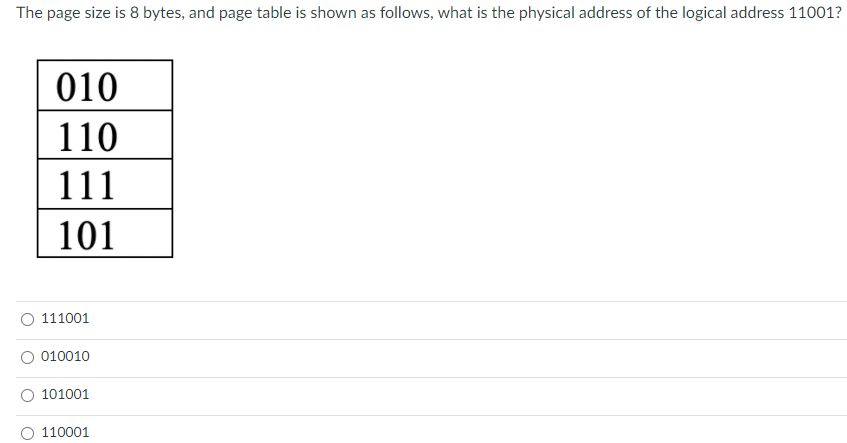 Solved The page size is 8 bytes, and page table is shown as | Chegg.com