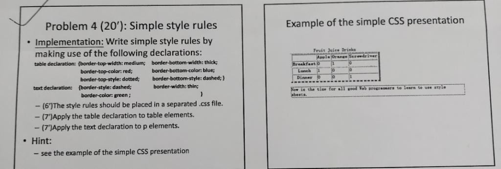 Solved Example of the simple CSS presentation Problem 4 | Chegg.com
