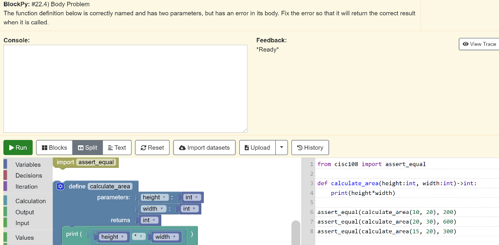 Solved BlockPy: #22.1) Print greeting Write a function | Chegg.com