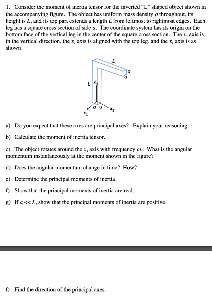 Solved 1. Consider the moment of inertia tensor for the | Chegg.com