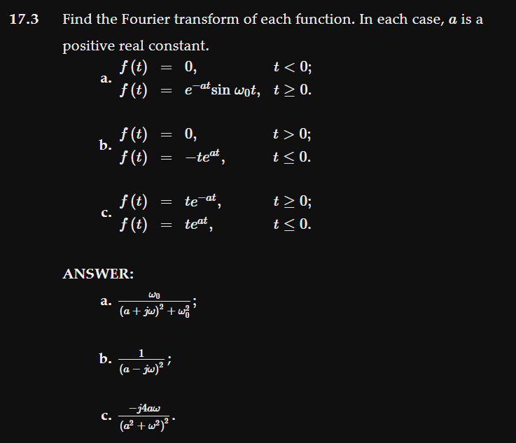 Solved 17.3 Find the Fourier transform of each function. In | Chegg.com