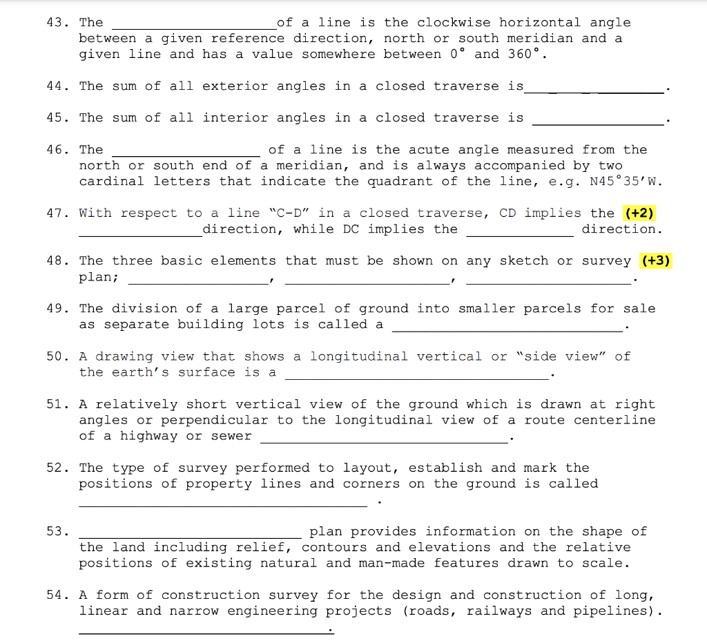 Solved 43. The of a line is the clockwise horizontal angle | Chegg.com